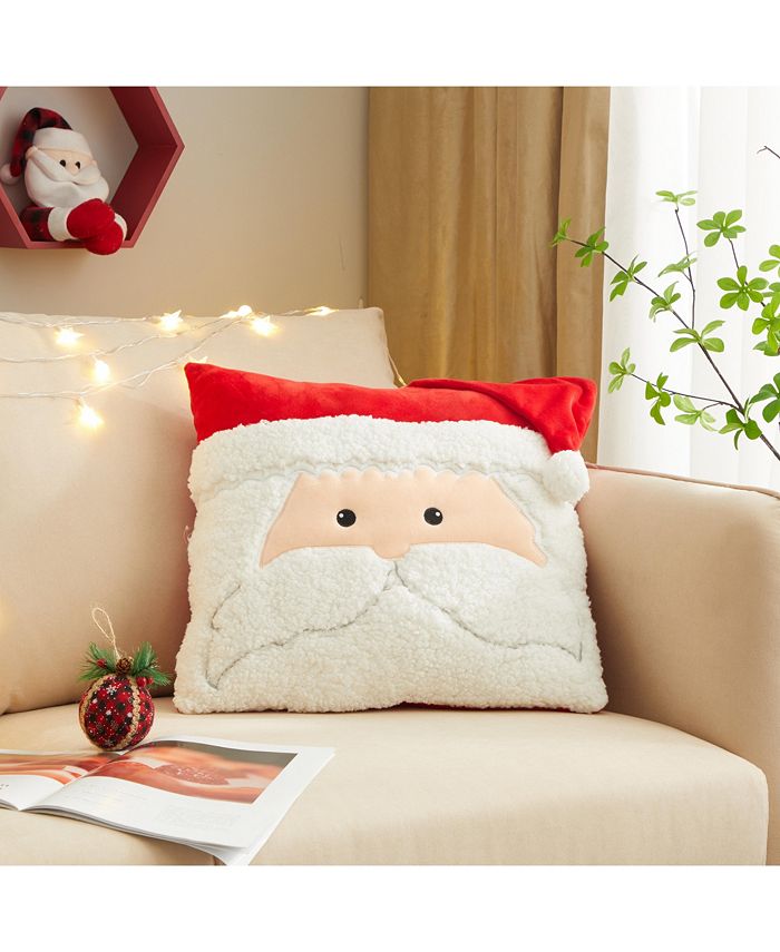HOMESPUN HOLIDAY Santa Applique Sherpa Decorative Pillow, 18" x 18 ...