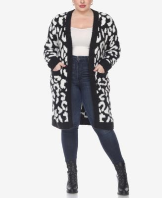 White Mark Plus Size Leopard Print Open Front Sherpa Sweater - Macy's