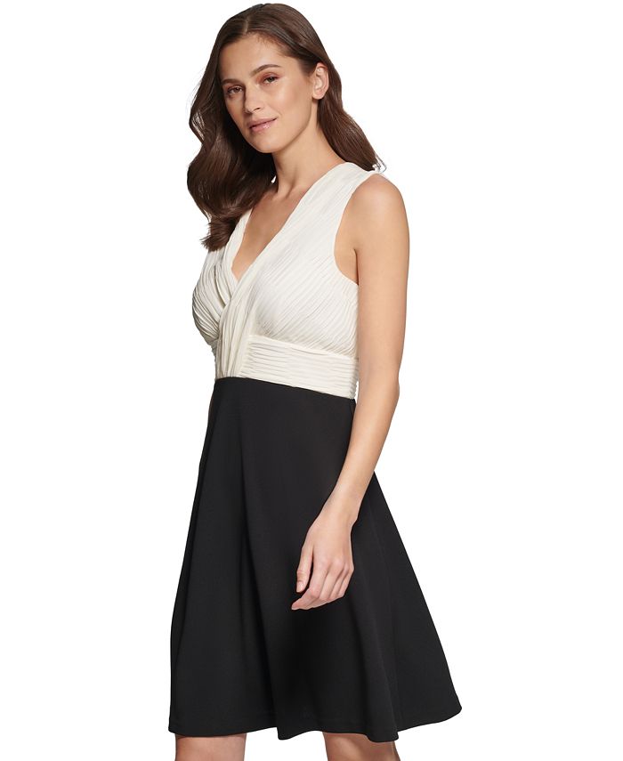 DKNY Pleated Mixed-Media Dress - Macy's