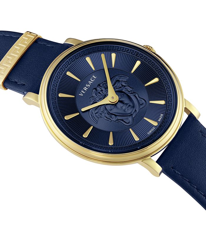 Versace Women's Swiss V-Circle Blue Leather Strap Watch 38mm - Macy's