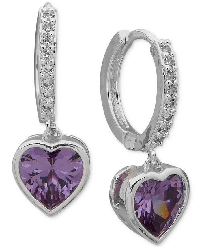 Anne Klein Silver-Tone Pavé Crystal Heart Drop Hoop Earrings - Macy's