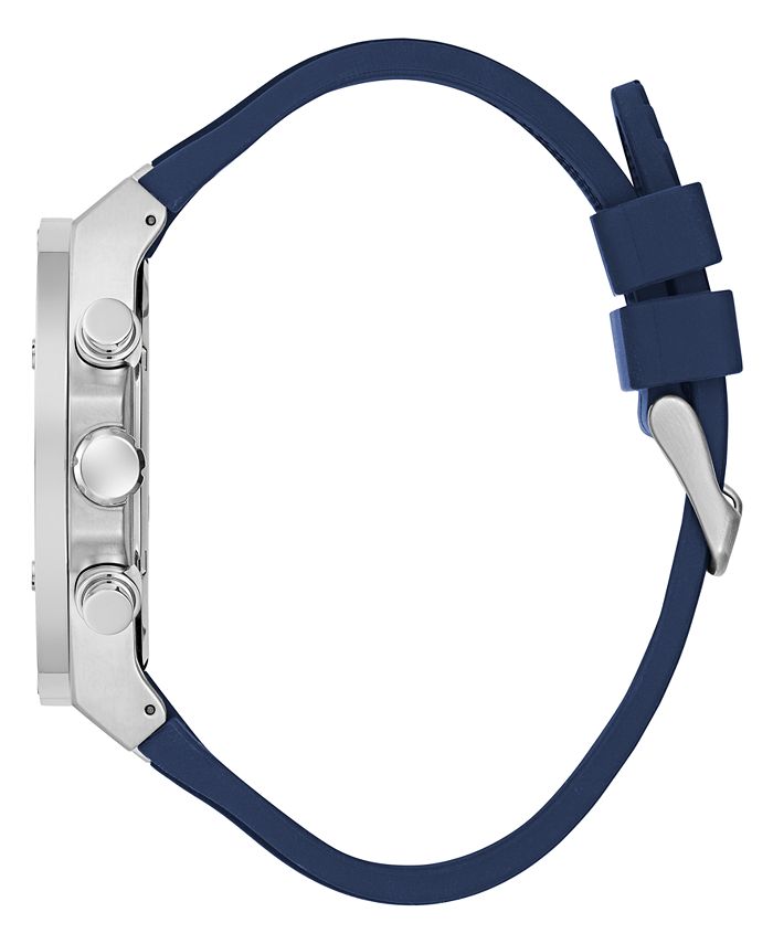 GUESS Men's Quartz Blue Silicone Strap Multi-Function Watch 46mm - Macy's