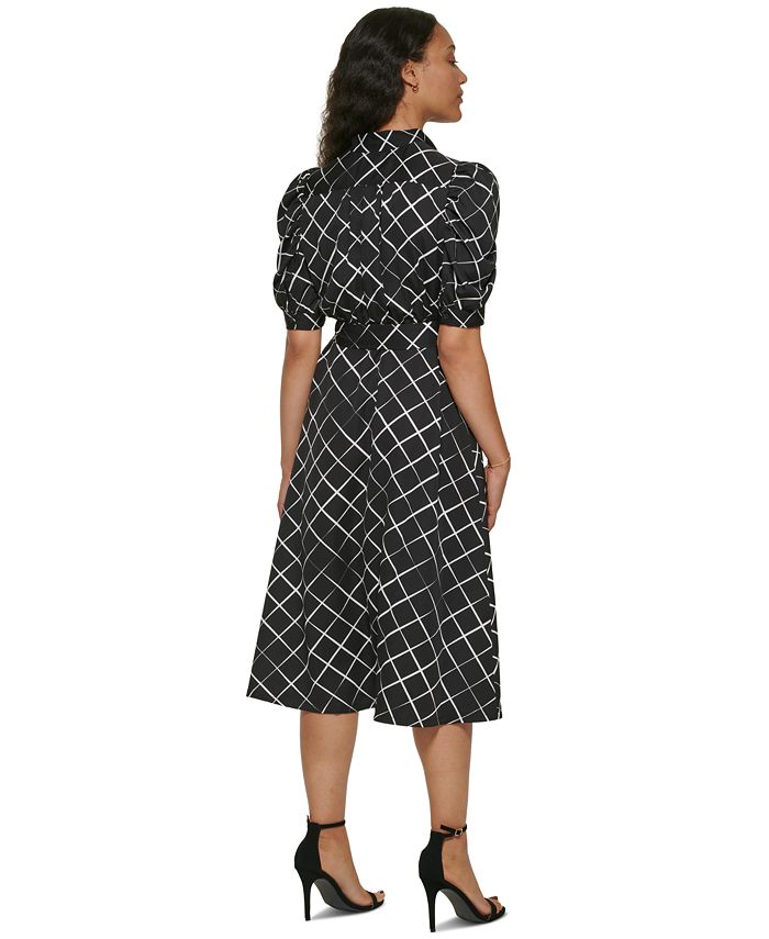 DKNY Printed Button-Down Tie-Waist Puff-Sleeve Dress - Macy's