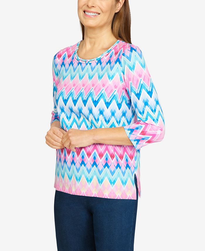 Alfred Dunner Women's Key Items Chevron Print Soft Knit Top - Macy's
