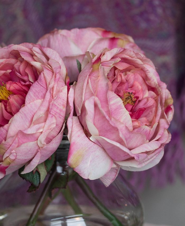 Nearly Natural Fancy Pink Rose Arrangement with Vase - Macy's