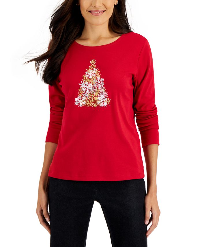 Karen Scott Women's Long-Sleeve Holiday Top, Created for Macy's - Macy's
