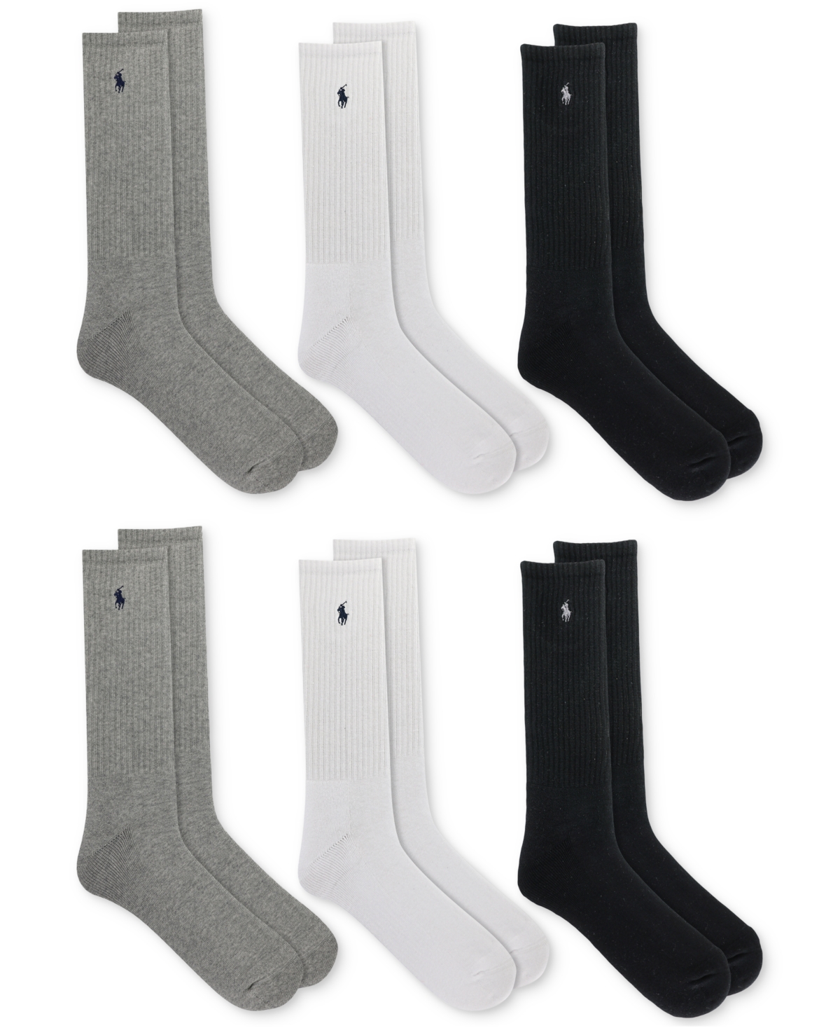 Polo Ralph Lauren Mens 6-Pk. Performance Sport Crew Socks - Ghast