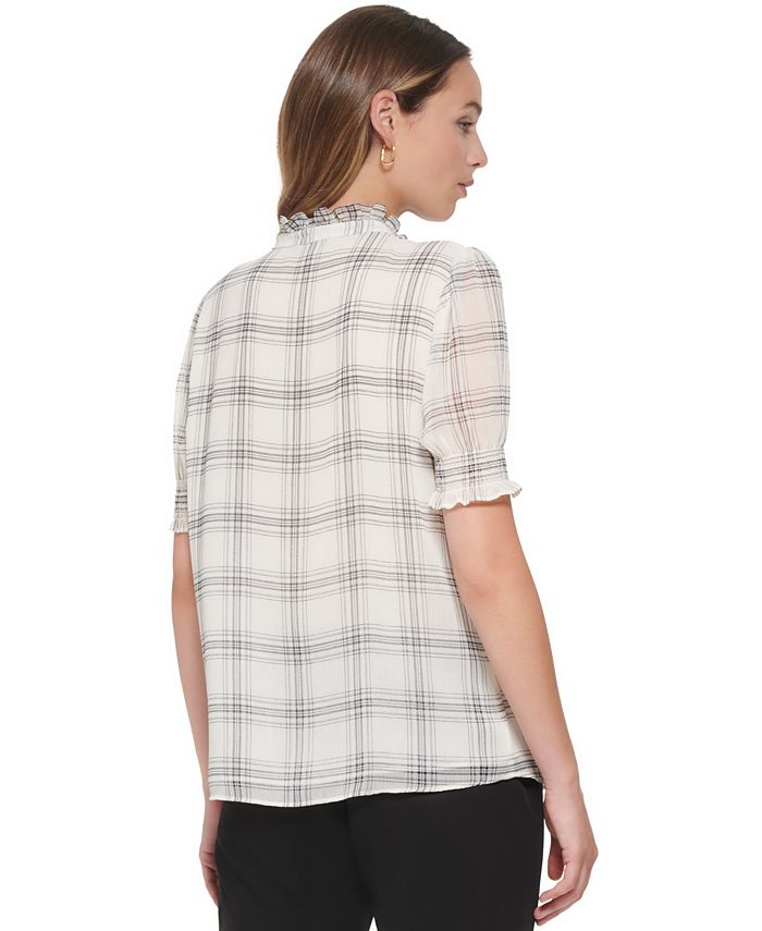 Tommy Hilfiger Women's Split-Neck Smocked-Cuff Top - Macy's