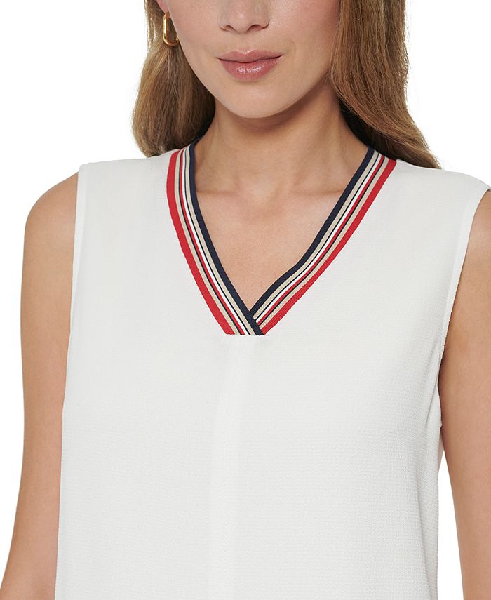 Tommy Hilfiger Women's Sleeveless Bubble-Crepe Iconic Top - Macy's