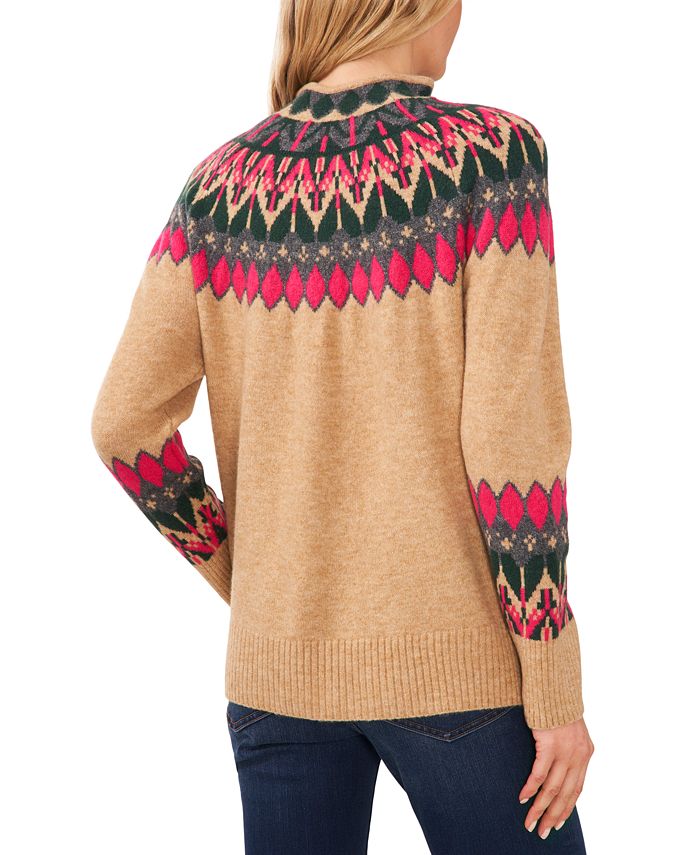 CeCe Women's Fair Isle Long Sleeve Mock Neck Sweater - Macy's