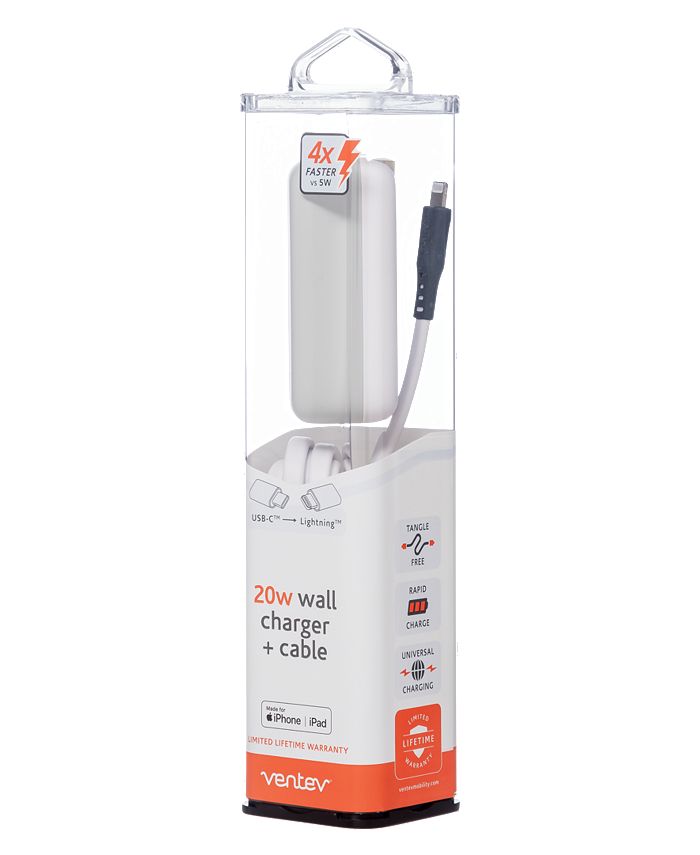 Ventev 20W Pd USB-C Wall Charger and USB-C to Apple Lightning Cable, 3. ...