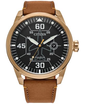 Citizen Eco-Drive Men's Avion Weekender Brown Leather Strap Watch 45mm ...