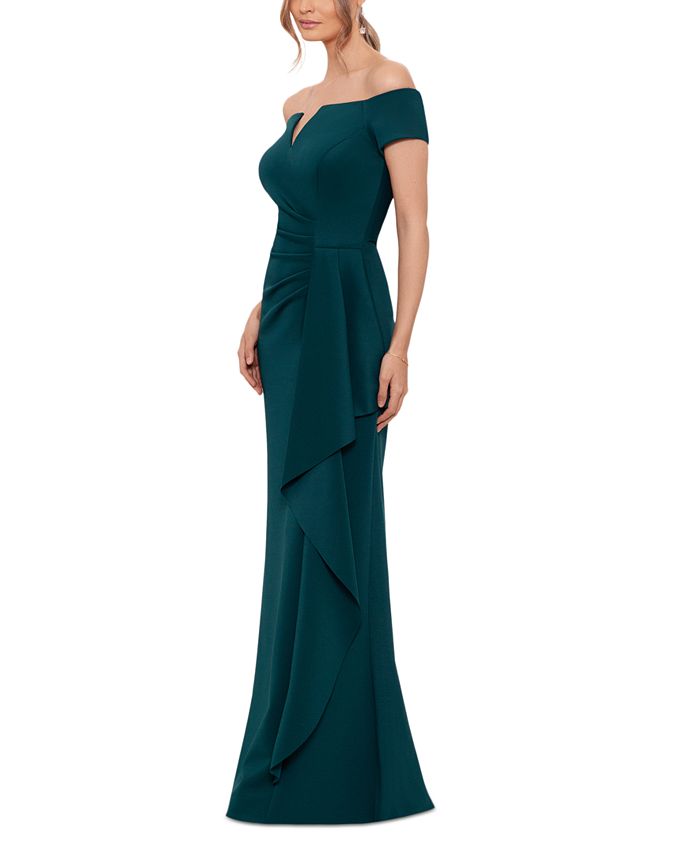XSCAPE Women's Notched-Neck Cascade-Ruffled Gown - Macy's