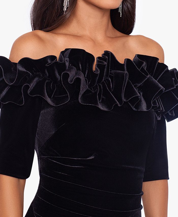 XSCAPE Women's Velvet Ruffled Gown - Macy's