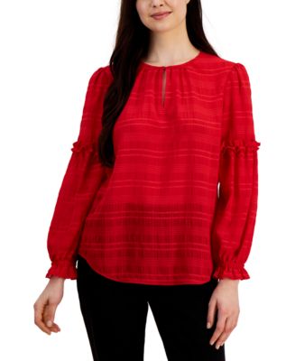 Tommy Hilfiger Women's Textured Keyhole Ruffle-Sleeve Blouse - Macy's