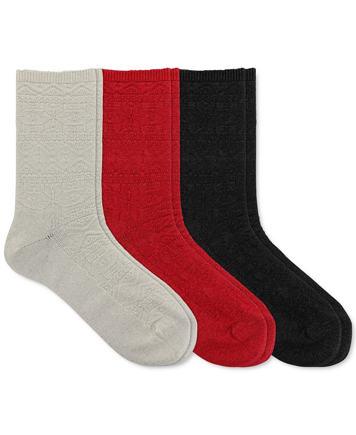 Lauren Ralph Lauren Women's 3-Pk. Snowflake Texture Roll-Top Socks - Macy's