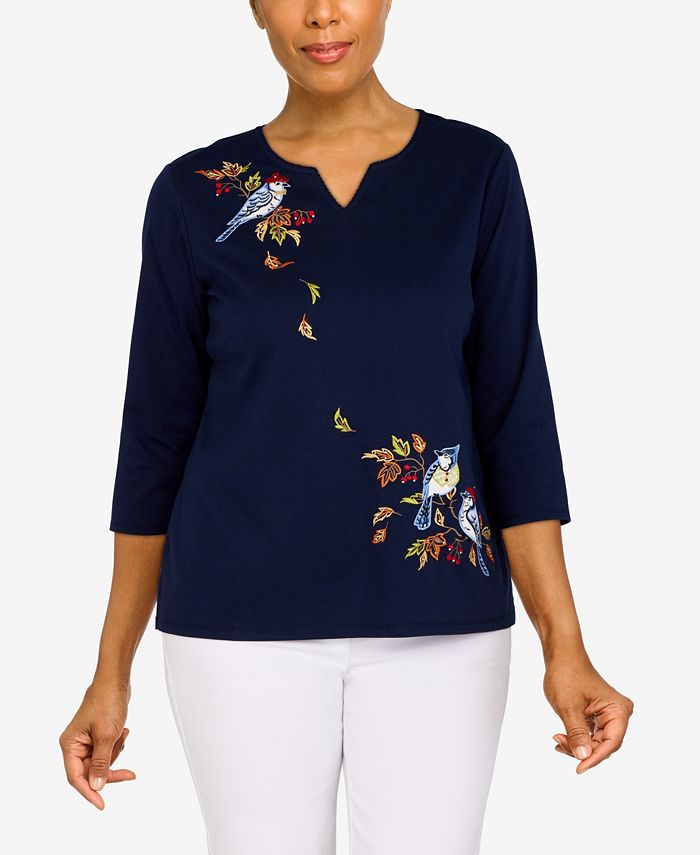 Alfred Dunner Petite Size Classics Birds Leaves Top - Macy's