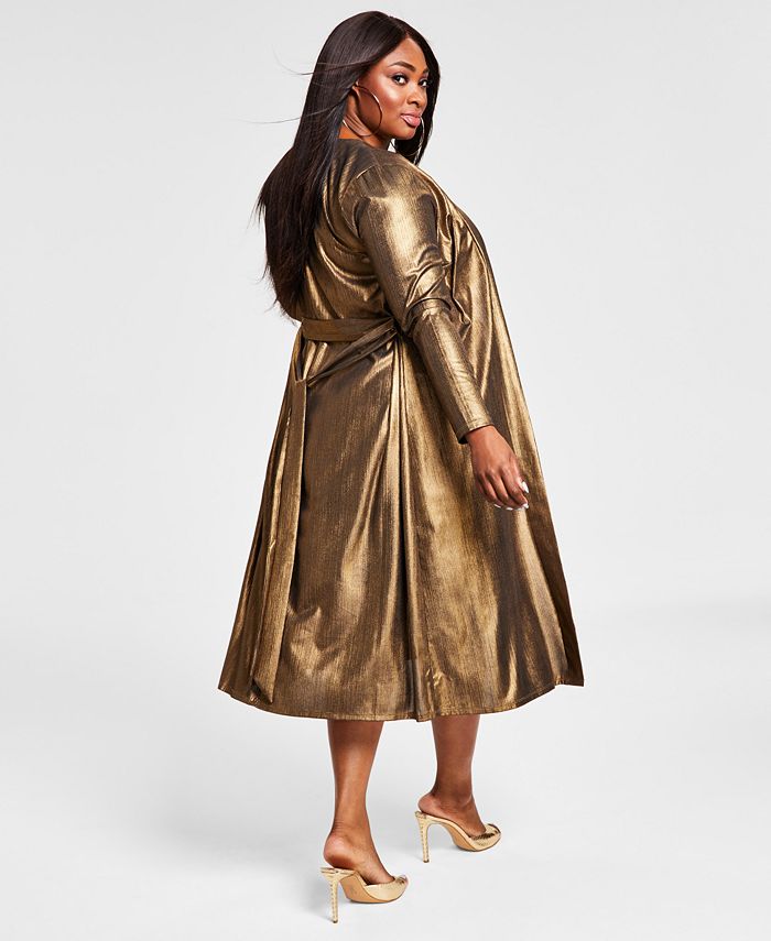 Nina Parker Trendy Plus Size Metallic Gold Duster & Scoop-Neck Faux ...