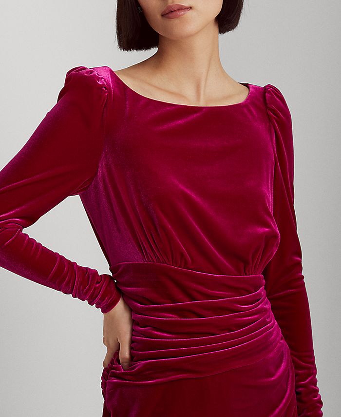Lauren Ralph Lauren Women's Velvet Puff-Sleeve Cocktail Dress - Macy's