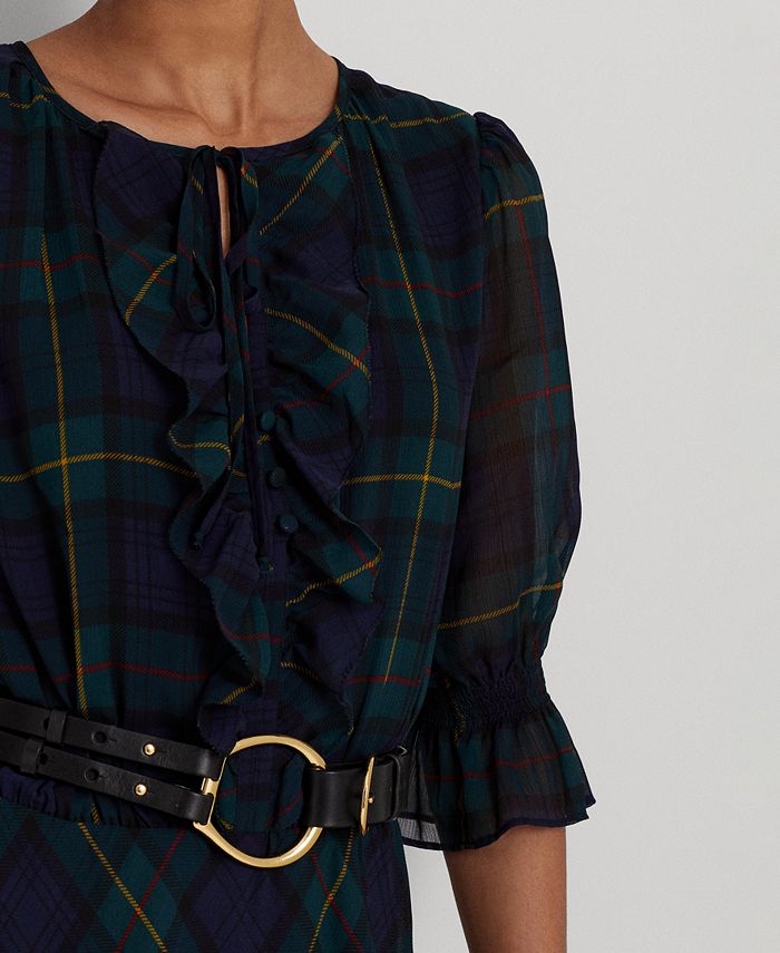 Lauren Ralph Lauren Women's Plaid Crinkle Georgette Dress - Macy's