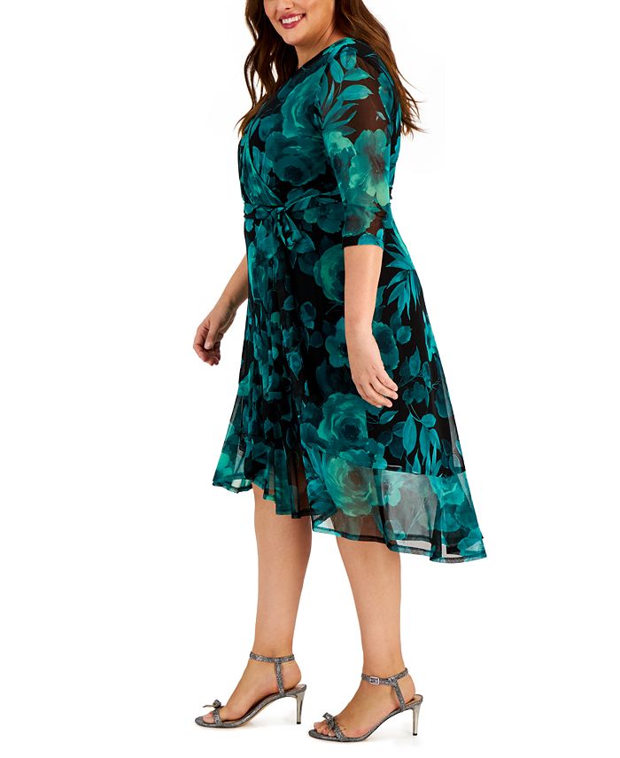 Connected Plus Size Floral Print Faux Wrap Dress Macys