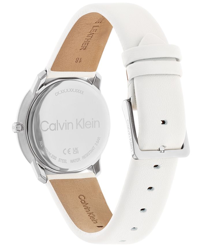 Calvin Klein Unisex White Leather Strap Watch 35mm - Macy's