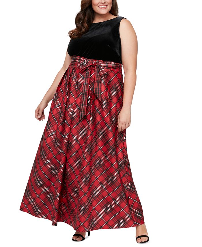 SL Fashions Plus Size Plaid Belted A-Line Gown - Macy's
