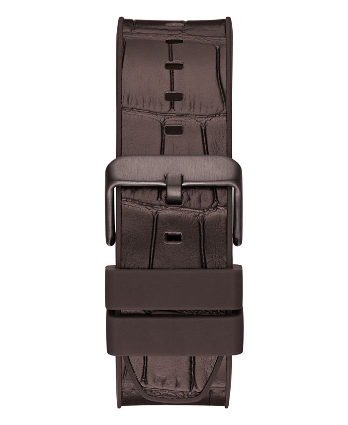 GUESS Men's Chocolate Brown Genuine Leather, Silicone Strap, Multi ...