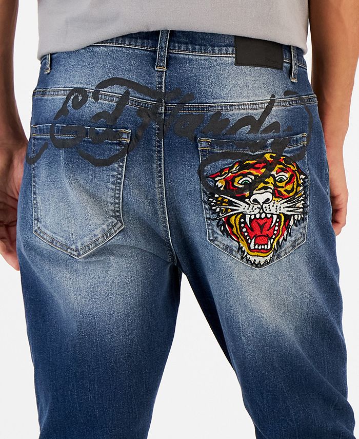 Ed Hardy Men's Distressed Embroidered Tiger Head Skinny Jeans - Macy's