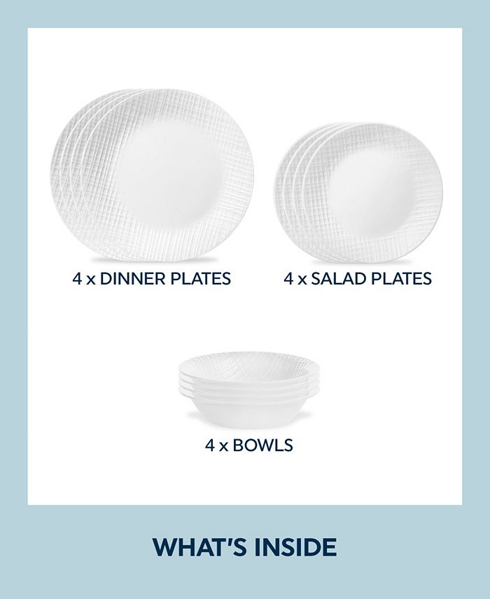 Corelle Embossed Linen Weave 12 Pc. Dinnerware Set, Service for 4 - Macy's