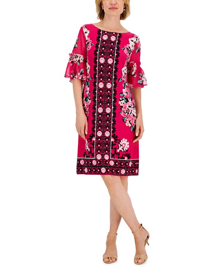 JM Collection Women's Global Bloom Ruffle-Sleeve Dress, Created for ...