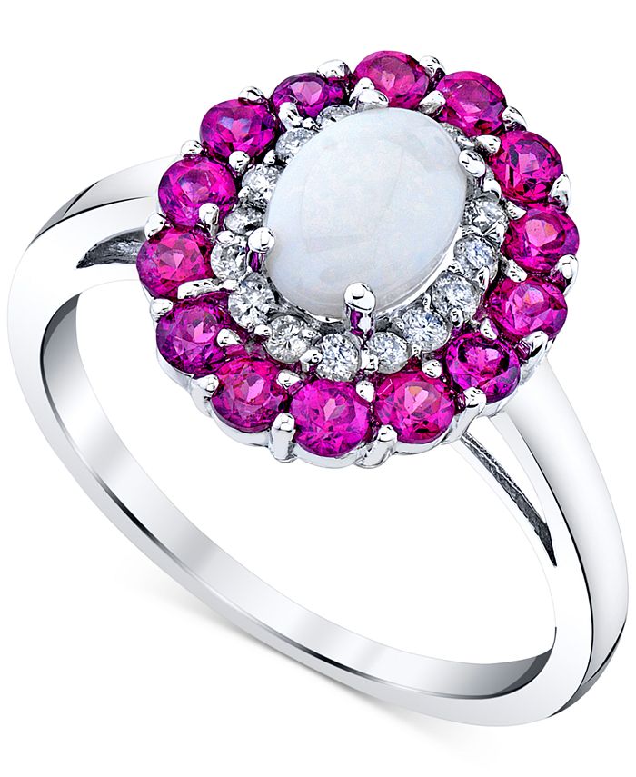 Macy's Multi-Gemstone (1-5/8 ct. t.w.) & Diamond (1/6 ct. t.w.) Halo ...