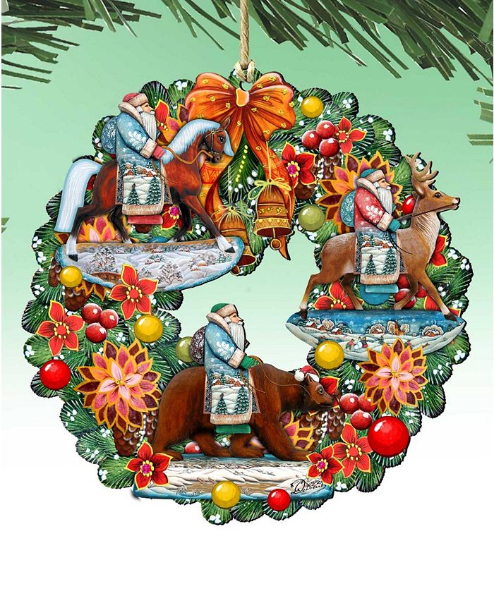 Designocracy Traveling Santa Wreath Holiday Ornaments, Set of 2 - Macy's
