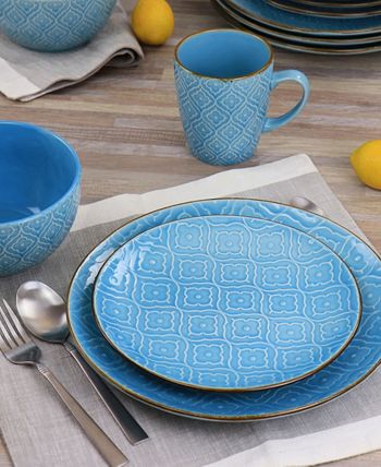Elama Ogee Pattern Miranda Embossed 16 Piece Stoneware Dinnerware Set ...