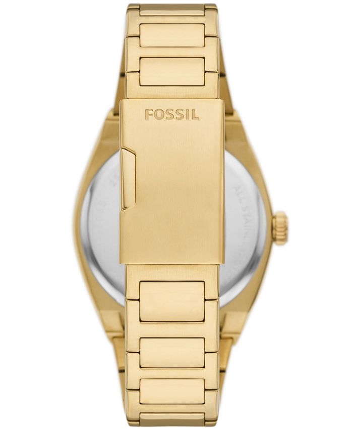 Fossil Men's Everett Three-Hand Date Gold-Tone Stainless Steel Bracelet ...