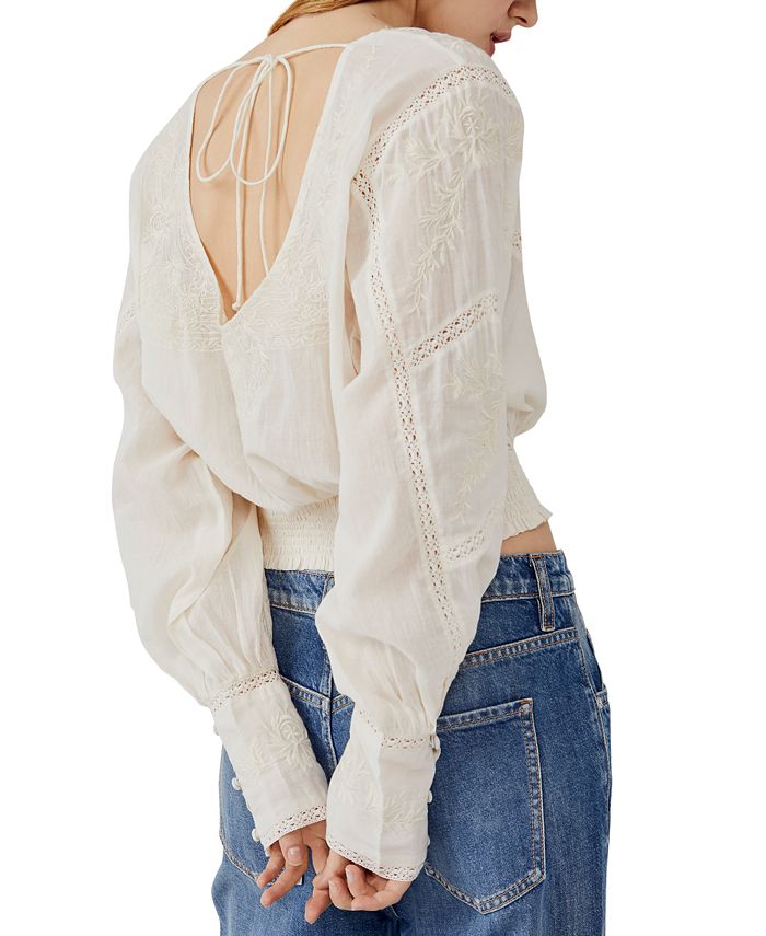 Free People Womens Lucky Me Lace Trimmed Cotton Top Macys
