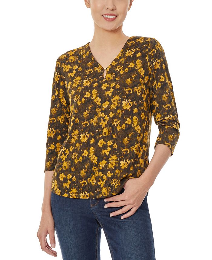 Jones New York Women's 3/4 Sleeve V-neck Top - Macy's
