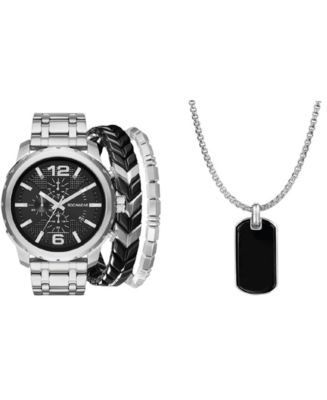 Rocawear Men's Shiny Silver-Tone Metal Bracelet Watch 50mm Set - Macy's