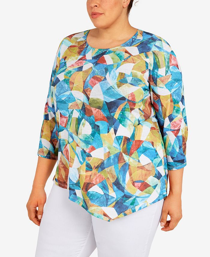 Alfred Dunner Plus Size Lake Placid Embellished Asymmetrical Hemline ...