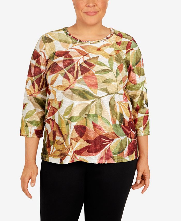Alfred Dunner Plus Size Copper Canyon Crewneck 3/4 Sleeve Print Top ...