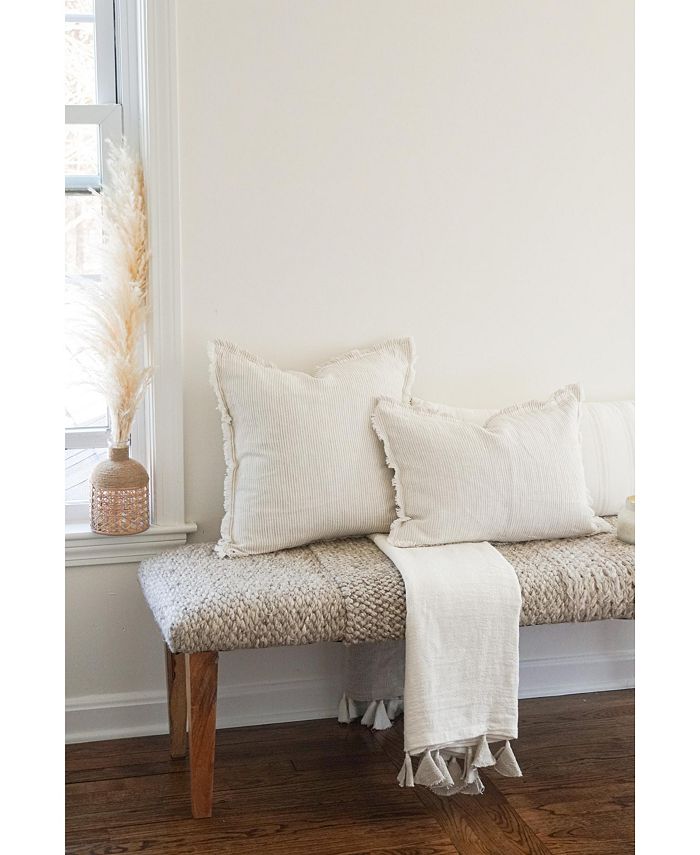 Anaya Home Natural Beige Colorblocked Linen Blanket With Tassels - Macy's