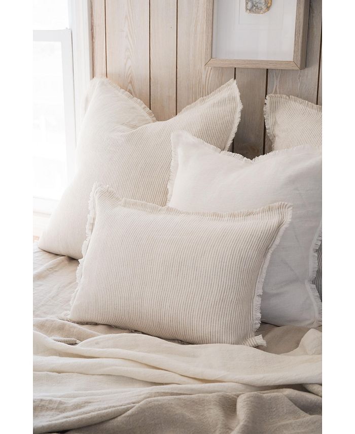 Anaya Home Natural Beige & White Striped Linen Down Lumbar Pillow - Macy's