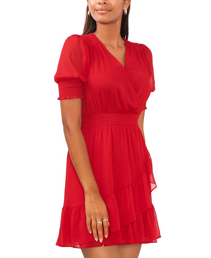 MSK Petite Puff-Shoulder Smocked-Waist Dress - Macy's