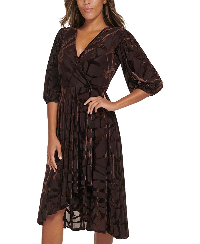 Calvin Klein Burnout Velvet Faux-Wrap Dress - Macy's
