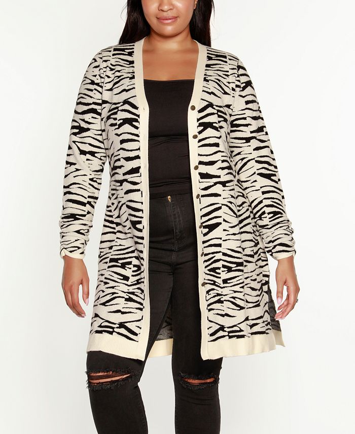 Belldini Black Label Plus Size Animal-Inspired Stripe Duster Sweater ...
