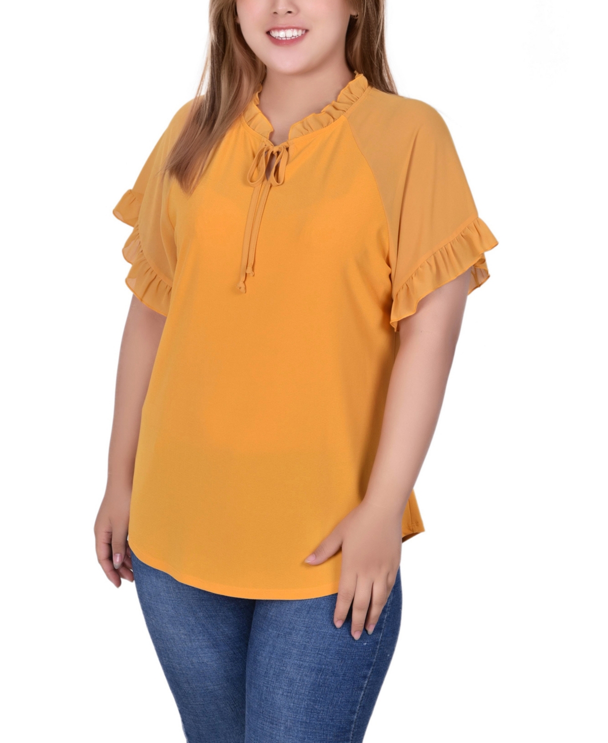 Click here for Ny Collection Plus Size Short Ruffled Sleeve Crepe... prices
