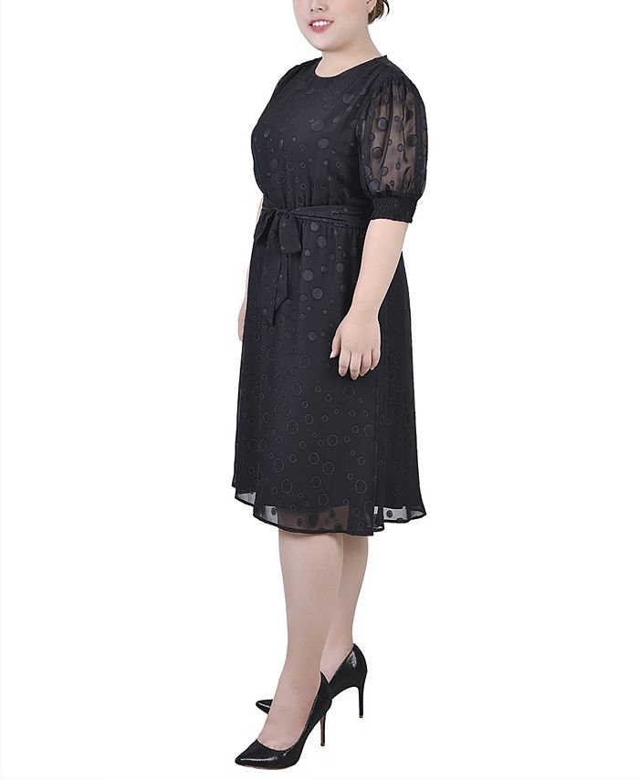 NY Collection Plus Size Elbow Sleeve Swiss Dot Dress - Macy's