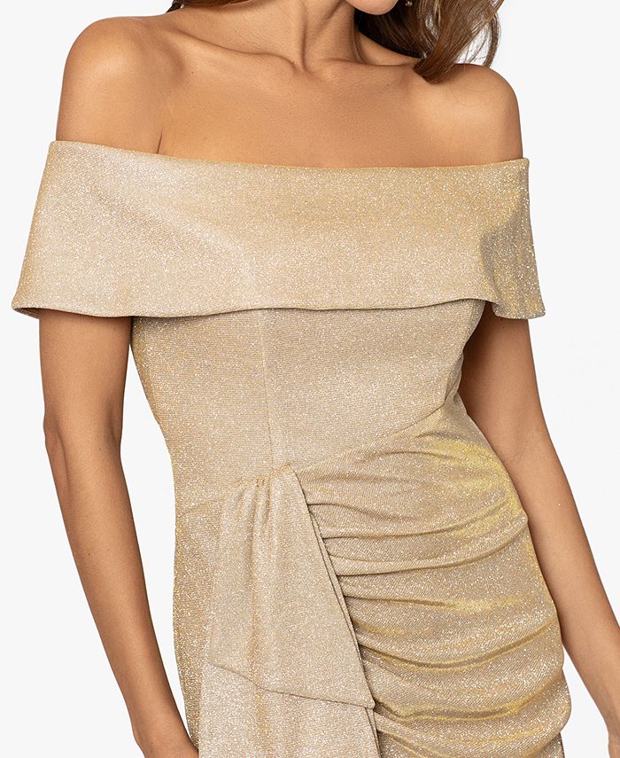 XSCAPE Women's Off-The-Shoulder Draped-Detail Leg-Slit Gown - Macy's