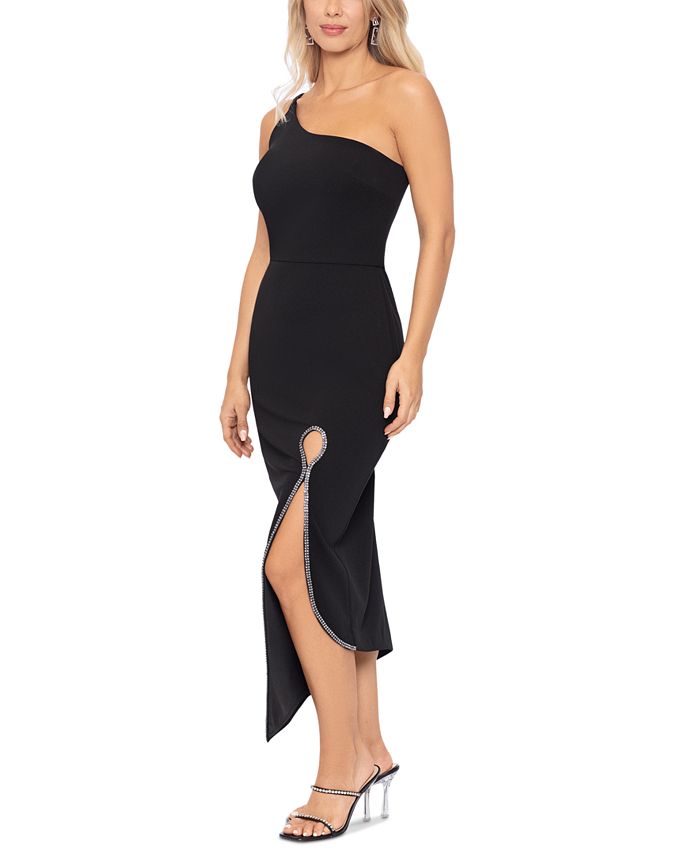 XSCAPE Women's Rhinestone One-Shoulder Midi Dress - Macy's