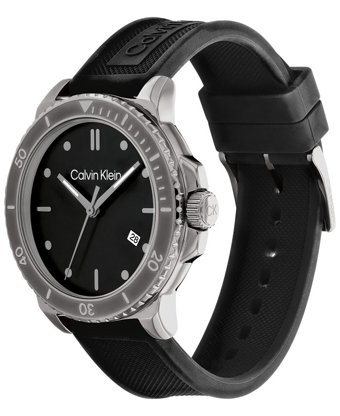 Calvin Klein Men's Black Silicone Strap Watch 44mm - Macy's